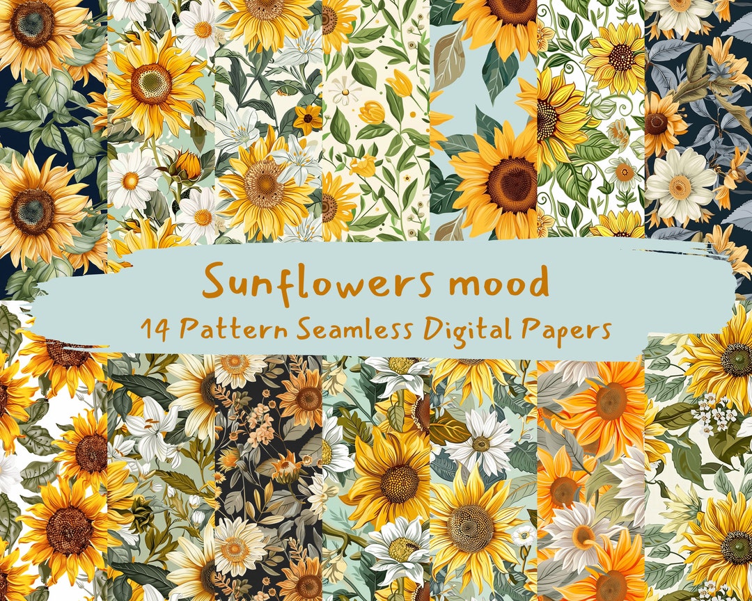 Sunflowers Mood Pattern Seamless Digital Papers - Printable Scrapbook ...