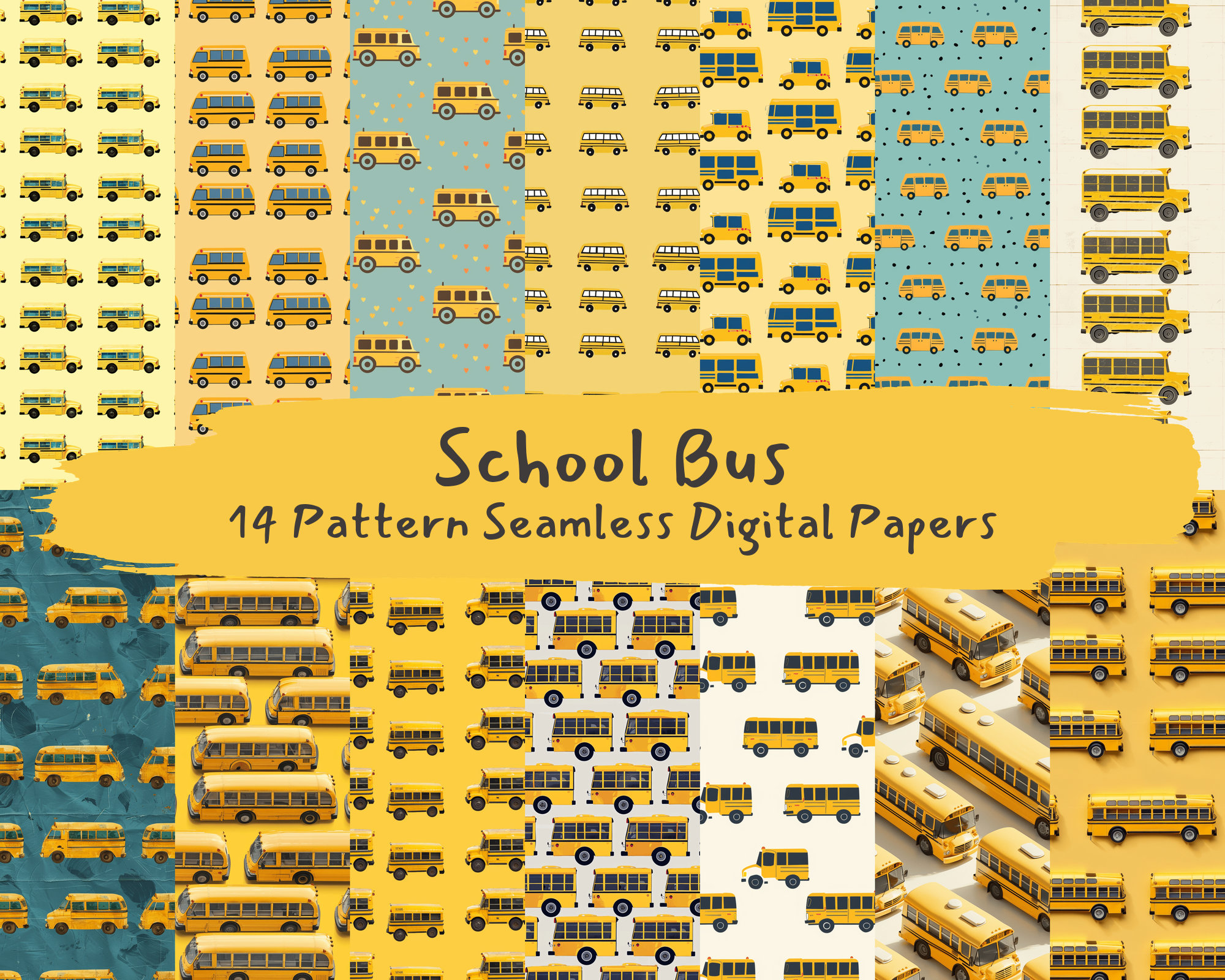School Bus Pattern Seamless Digital Papers Printable Scrapbook Paper ...