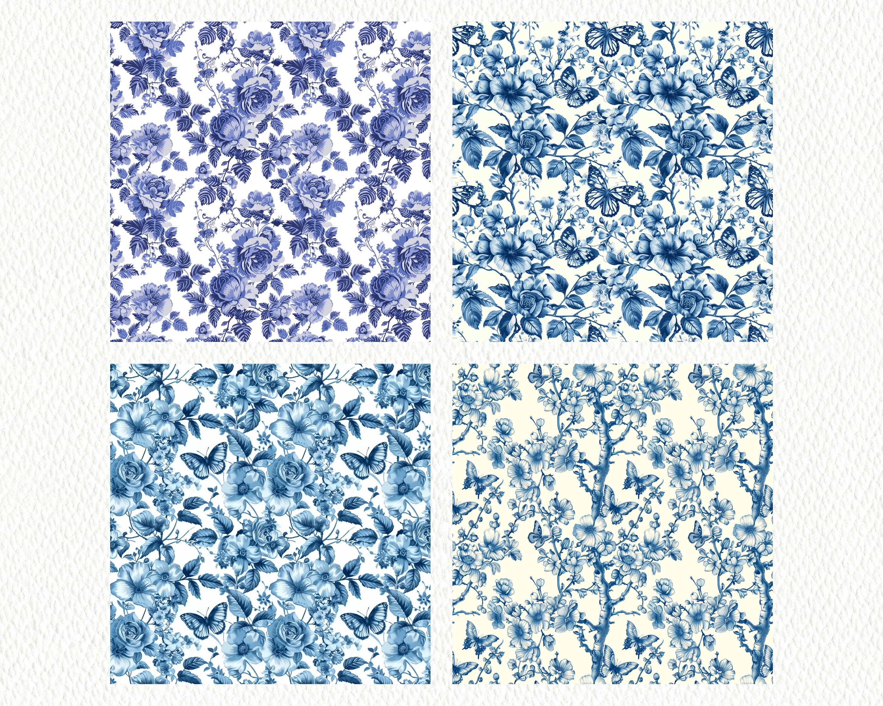 French Blue Toile Pattern Seamless Digital Papers - Printable Scrapbook ...
