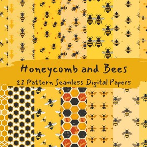 Honeycomb and Bees Pattern Seamless Digital Papers - Printable ...