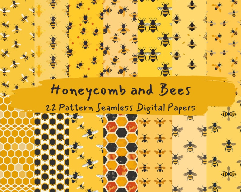 Honeycomb and Bees Pattern Seamless Digital Papers - Printable ...