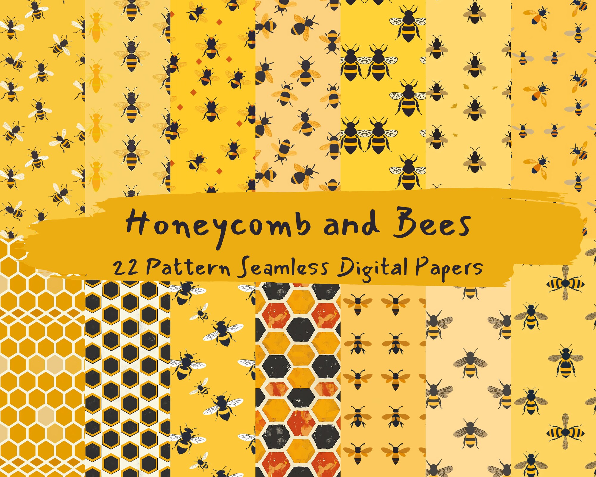 Honeycomb and Bees Pattern Seamless Digital Papers - Printable ...
