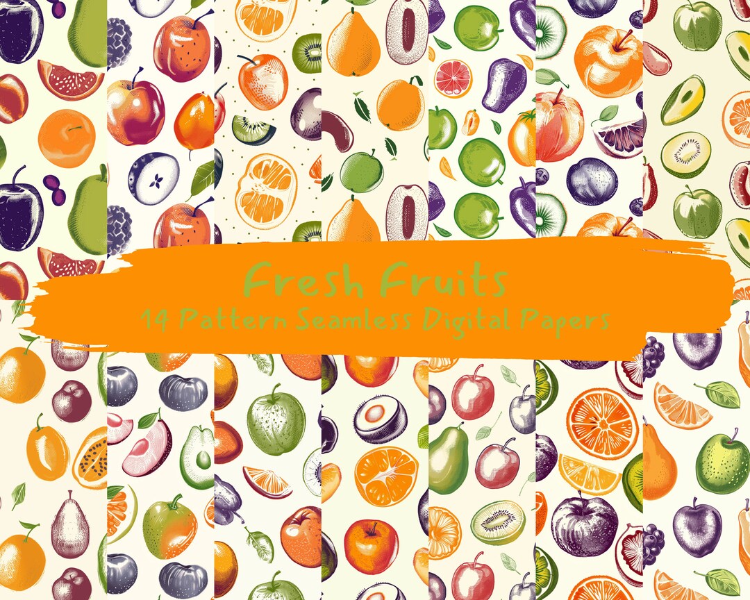 Fresh Fruits Pattern Seamless Digital Papers - Printable Scrapbook ...