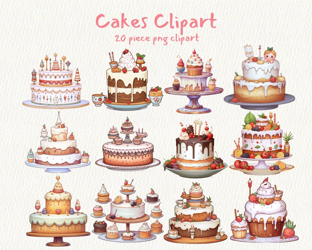 Cakes and Bakery Clipart Bundle in PNG Format Transparent Instant ...
