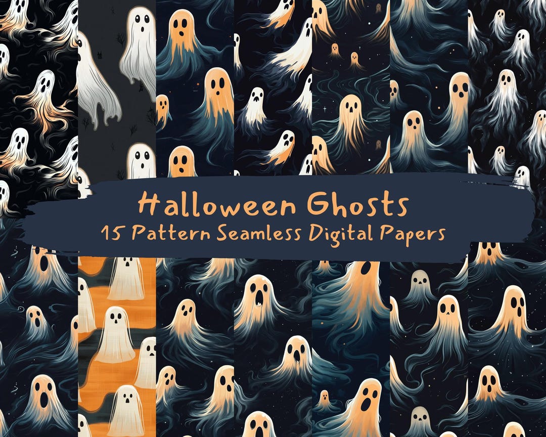 Halloween Ghosts Pattern Seamless Digital Papers - Printable Scrapbook ...
