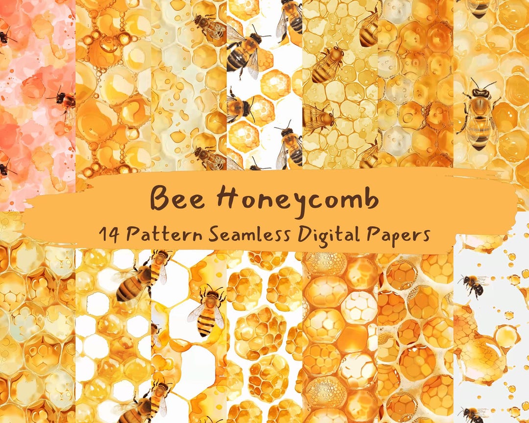 Bee Honeycomb Pattern Seamless Digital Papers Printable Scrapbook Paper ...
