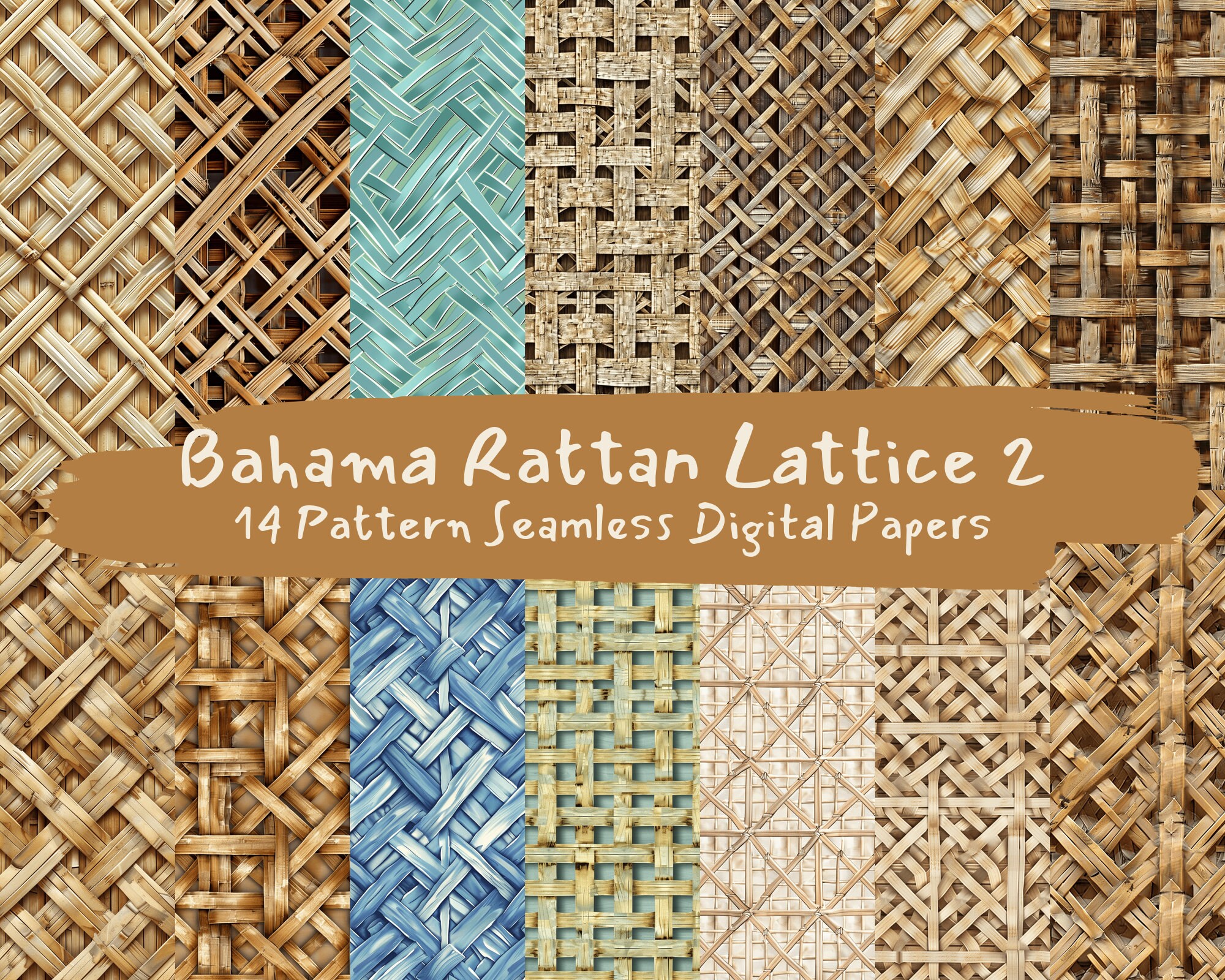 Bahama Rattan Lattice Pattern Seamless Digital Papers - Printable ...