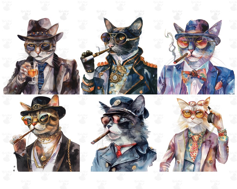 Big Boss Cat Digital Printable Clipart Bundle in PNG Format Transparent ...