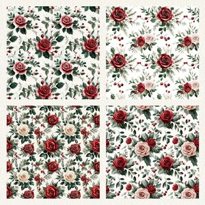 Christmas Rose Pattern Seamless Digital Papers - Printable Scrapbook ...