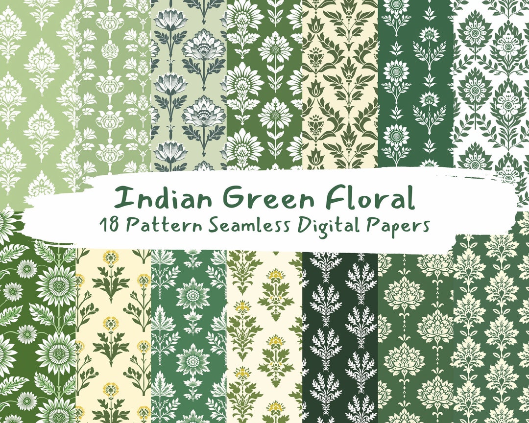 Indian Green Floral Pattern Seamless Digital Papers - Printable ...