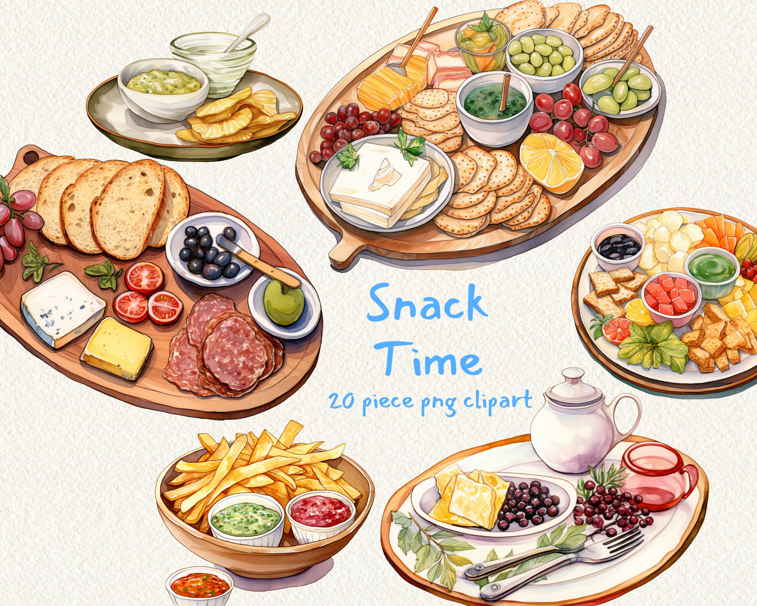 Snack Time Digital Printable Clipart Bundle in PNG Format Transparent ...