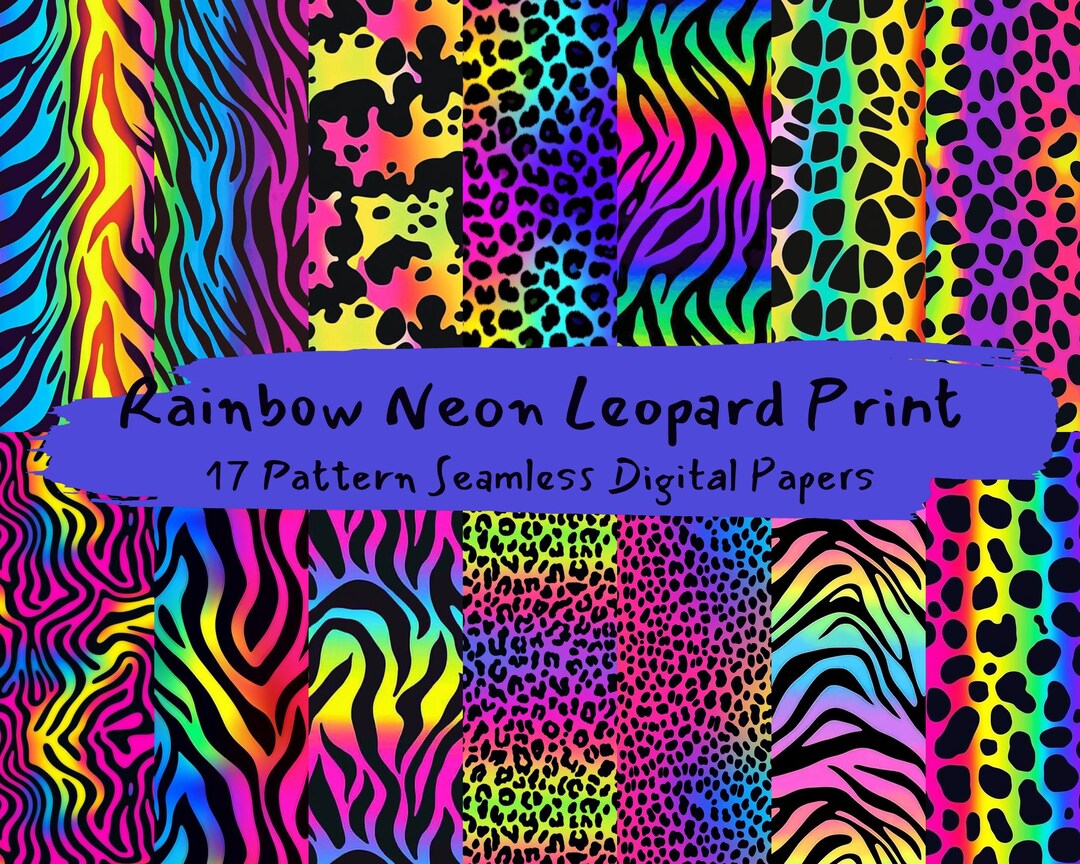Rainbow Neon Leopard Print Pattern Seamless Digital Papers - Printable ...