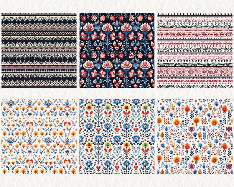 Norwegian Rosemaling Pattern Seamless Digital Papers - Tile Patterns ...