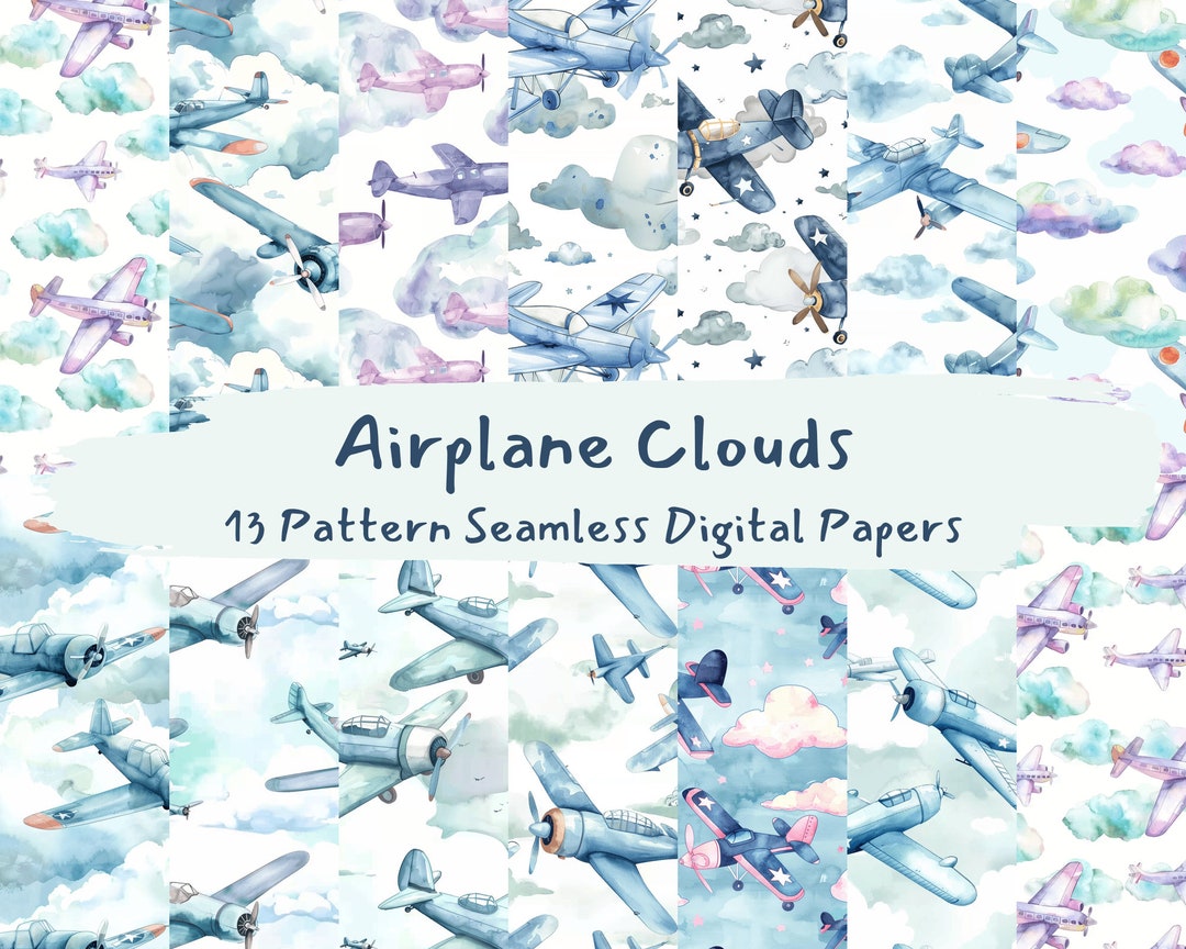 Airplane Clouds Pattern Seamless Digital Papers - Printable Scrapbook ...