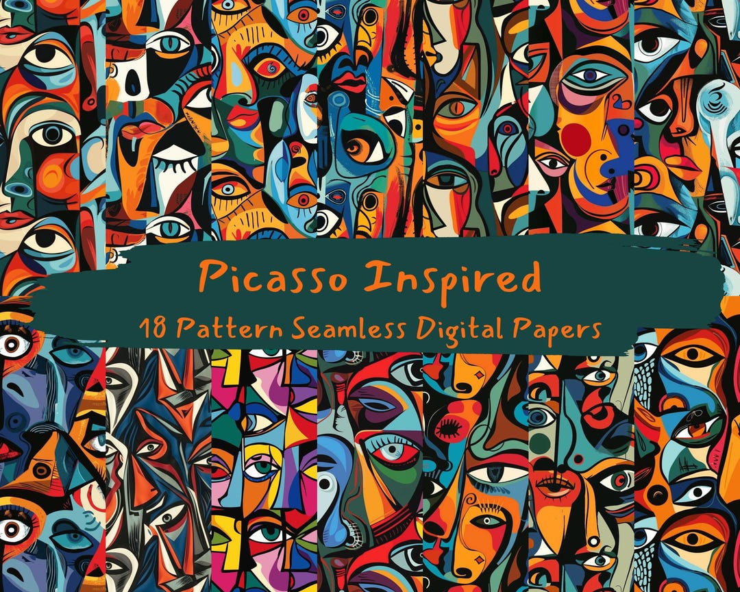Picasso Inspired Pattern Seamless Digital Papers - Printable Scrapbook ...