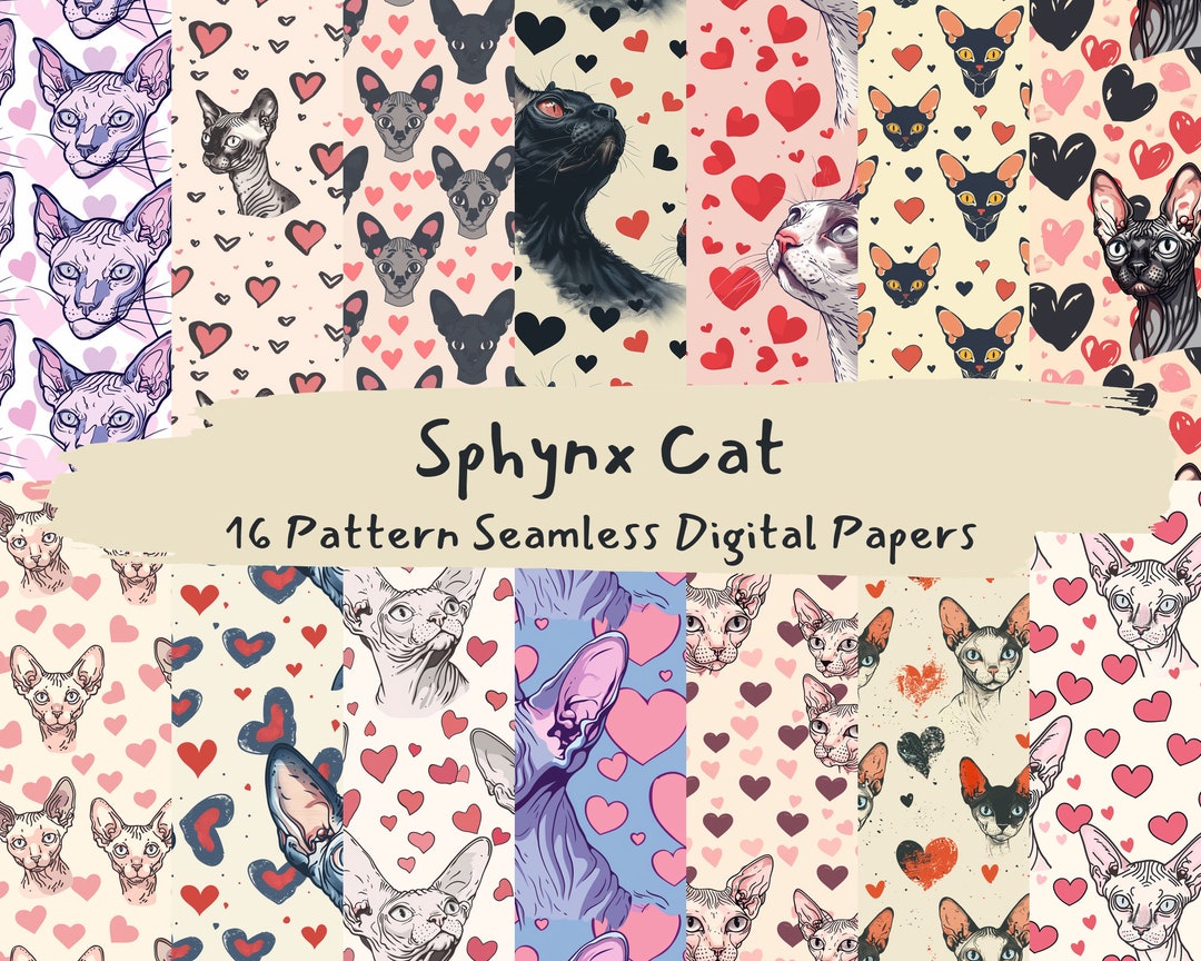 Sphynx Cat Pattern Seamless Digital Papers - Printable Scrapbook Paper ...