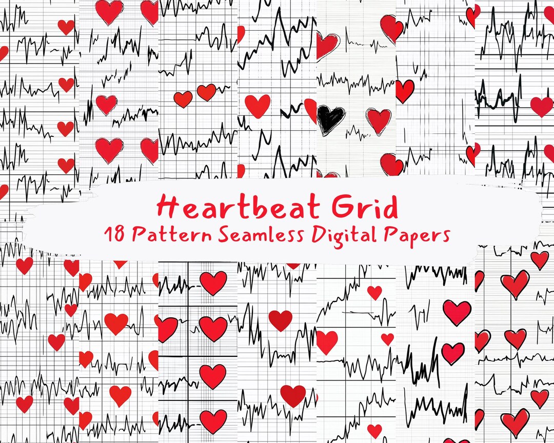 Heartbeat Grid Pattern Seamless Digital Papers - Printable Scrapbook ...