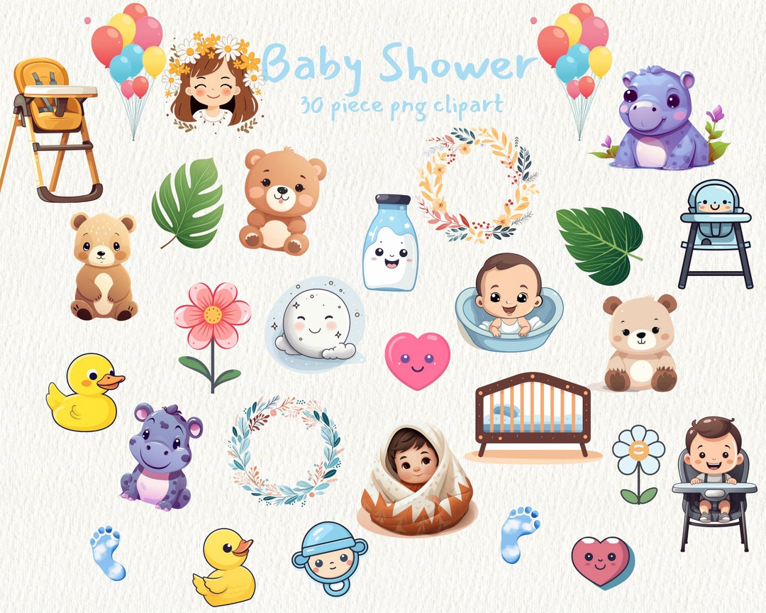 Baby Shower Clipart Bundle in PNG Format Transparent Background Instant ...
