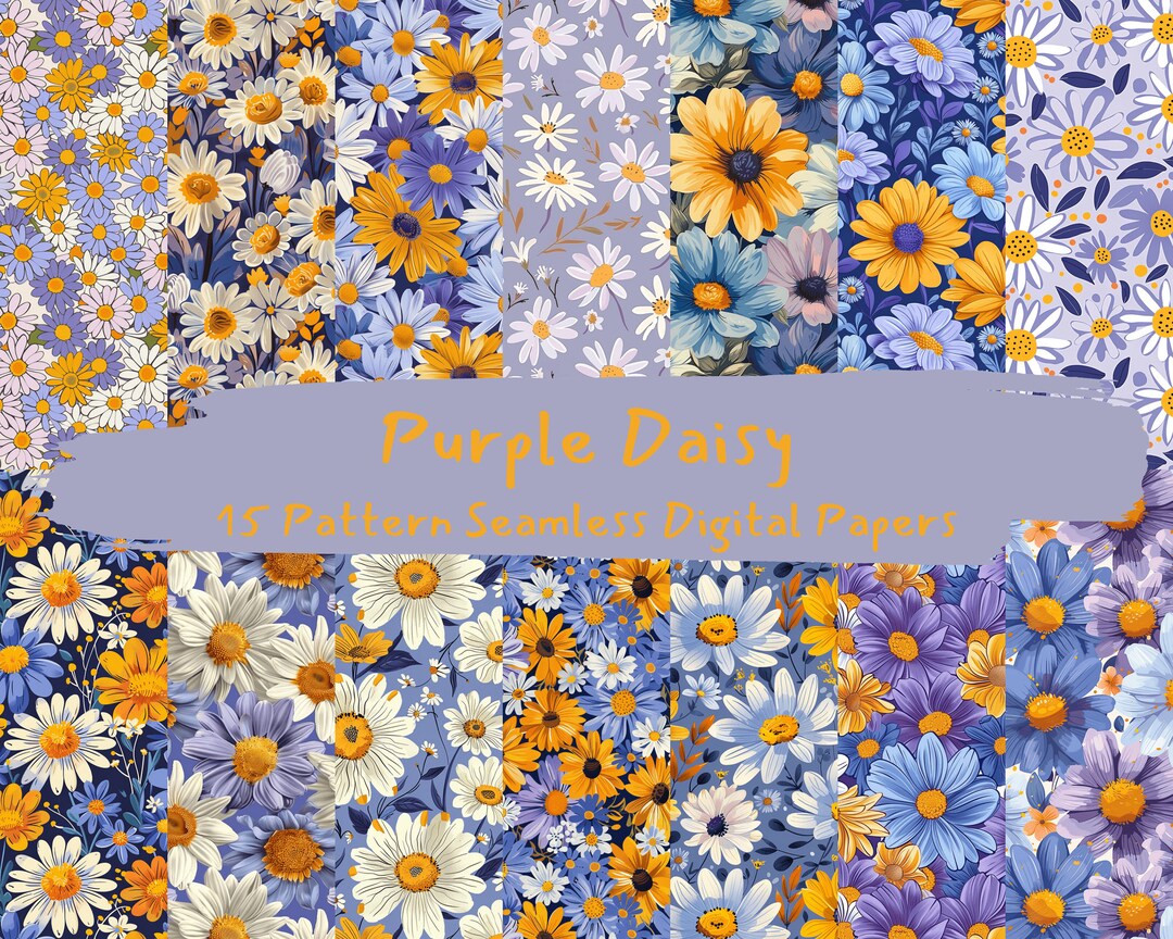 Purple Daisy Pattern Seamless Digital Papers - Printable Scrapbook ...