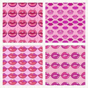 Pink Lips Pattern Seamless Digital Papers - Printable Scrapbook Paper ...
