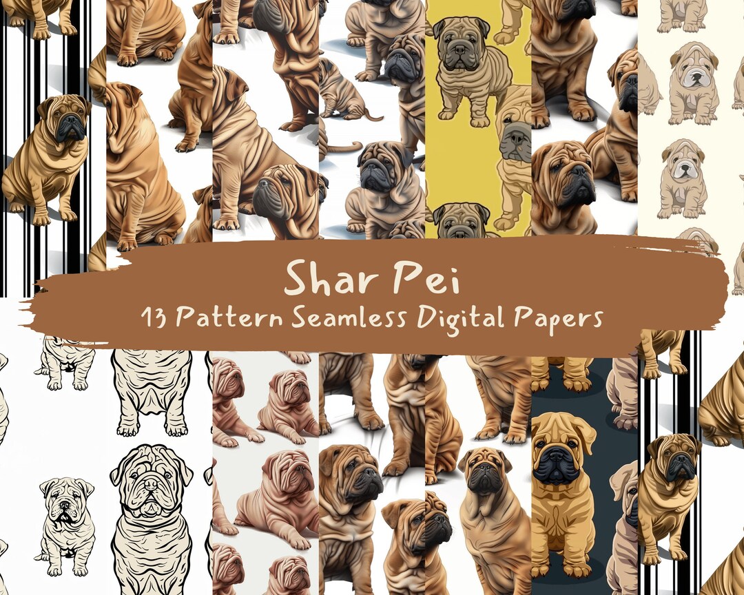 Shar Pei Pattern Seamless Digital Papers - Printable Scrapbook Paper ...