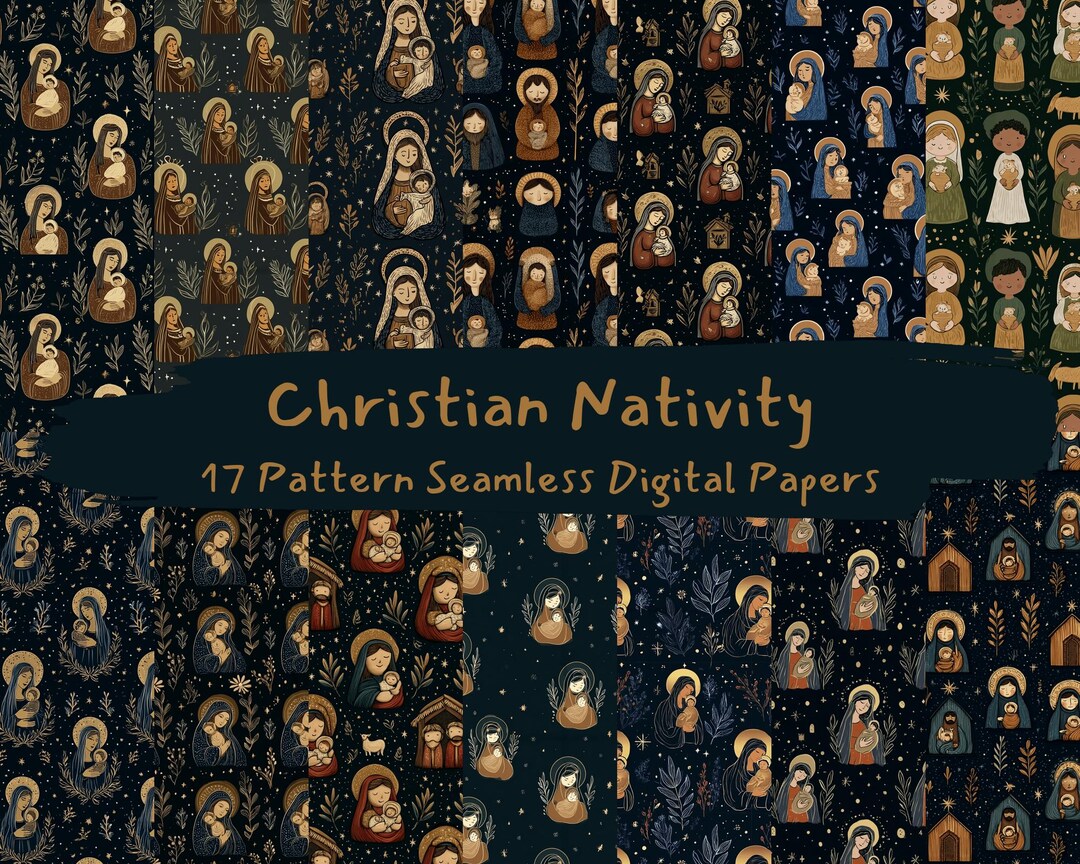 Christian Nativity Pattern Seamless Digital Papers - Printable ...
