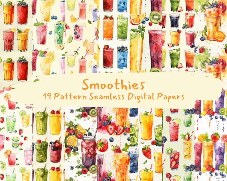 Smoothies Pattern Seamless Digital Papers - Printable Scrapbook Paper ...