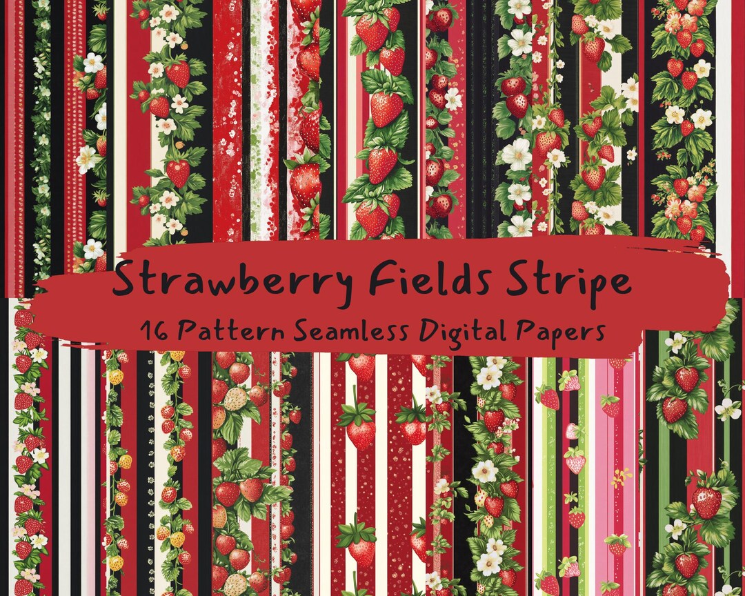 Strawberry Fields Stripe Pattern Seamless Digital Papers - Printable ...