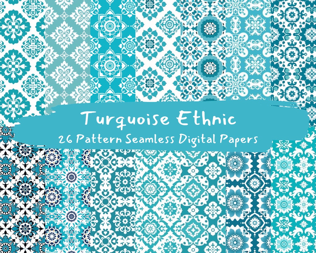 Turquoise Ethnic Pattern Seamless Digital Papers - Printable Scrapbook ...