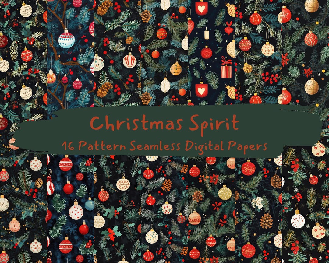 Christmas Spirit Pattern Seamless Digital Papers - Printable Scrapbook ...