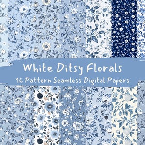 White Ditsy Florals Pattern Seamless Digital Papers - Printable ...