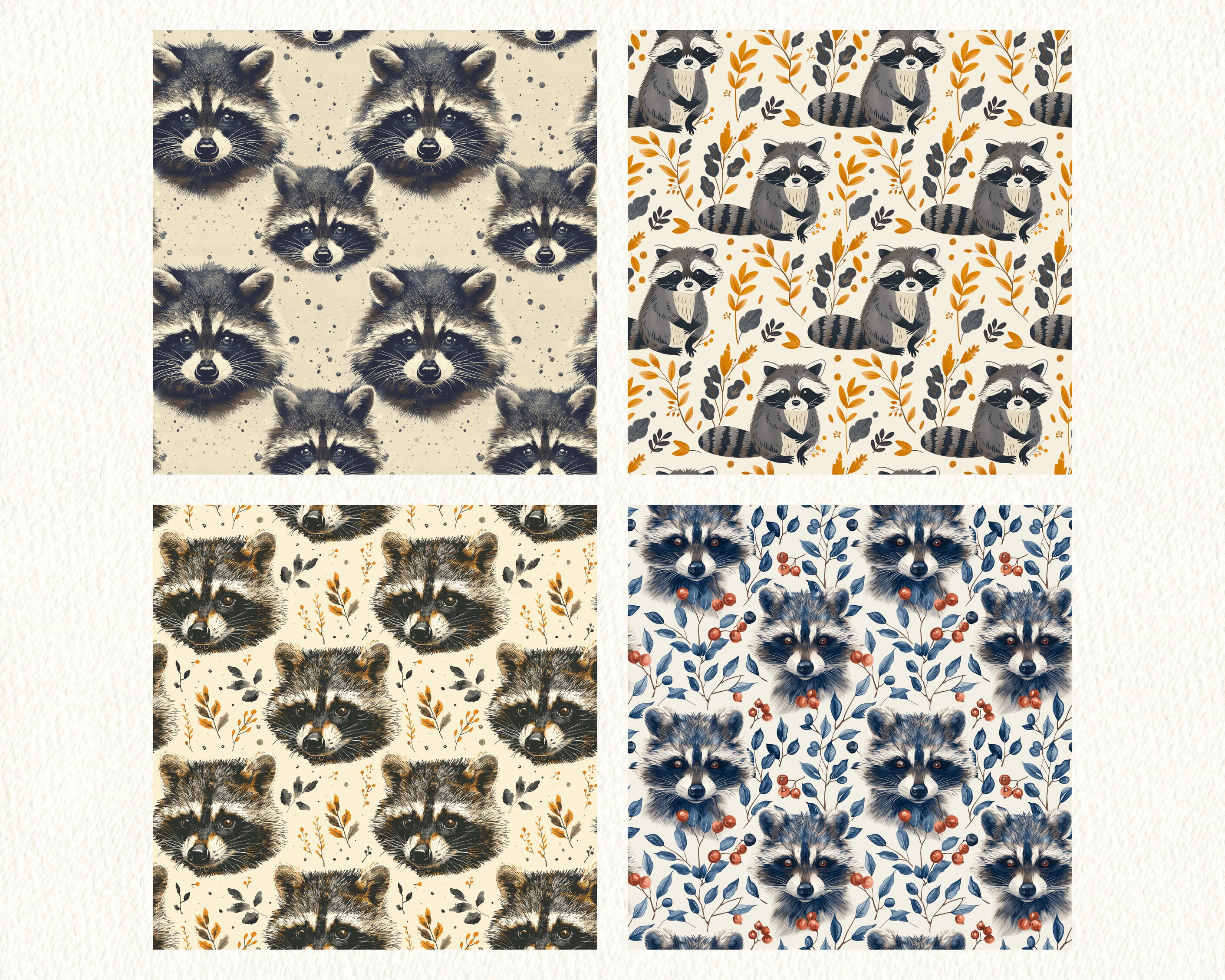 Raccoon Pattern Seamless Digital Papers Printable Scrapbook Paper ...