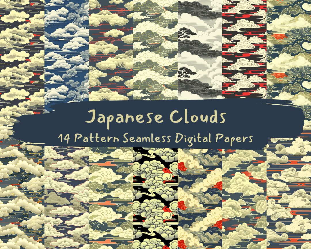 Japanese Clouds Pattern Seamless Digital Papers - Printable Scrapbook Paper Instant Download ...