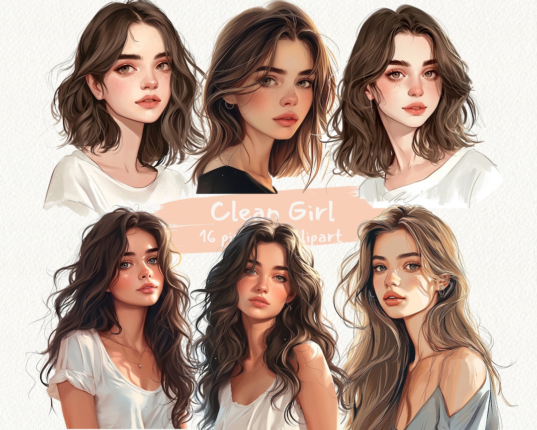 Clean Girl digital druckbare Clipart-Bundle im PNG-Format mit ...