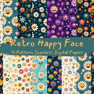 Retro Happy Face Pattern Seamless Digital Papers - Tile Patterns ...