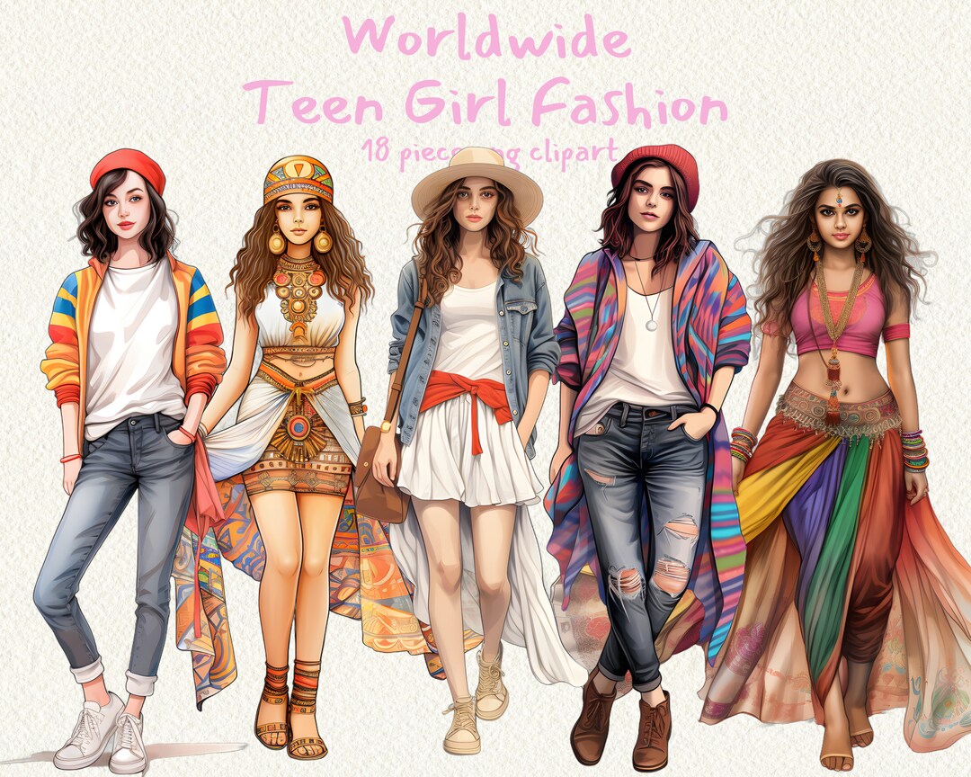 Teen Girl Fashion Worldwide, Digital Clipart Bundle in PNG Format ...