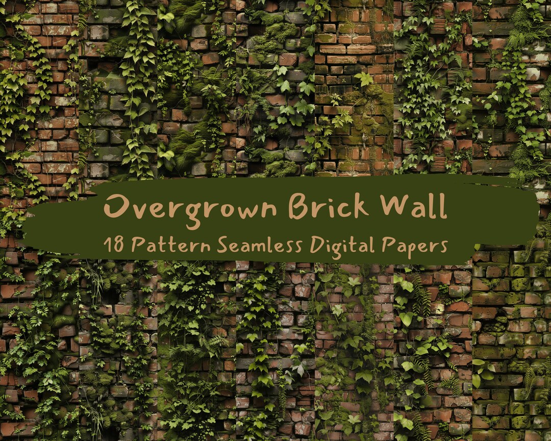 Overgrown Brick Wall Pattern Seamless Digital Papers - Printable ...