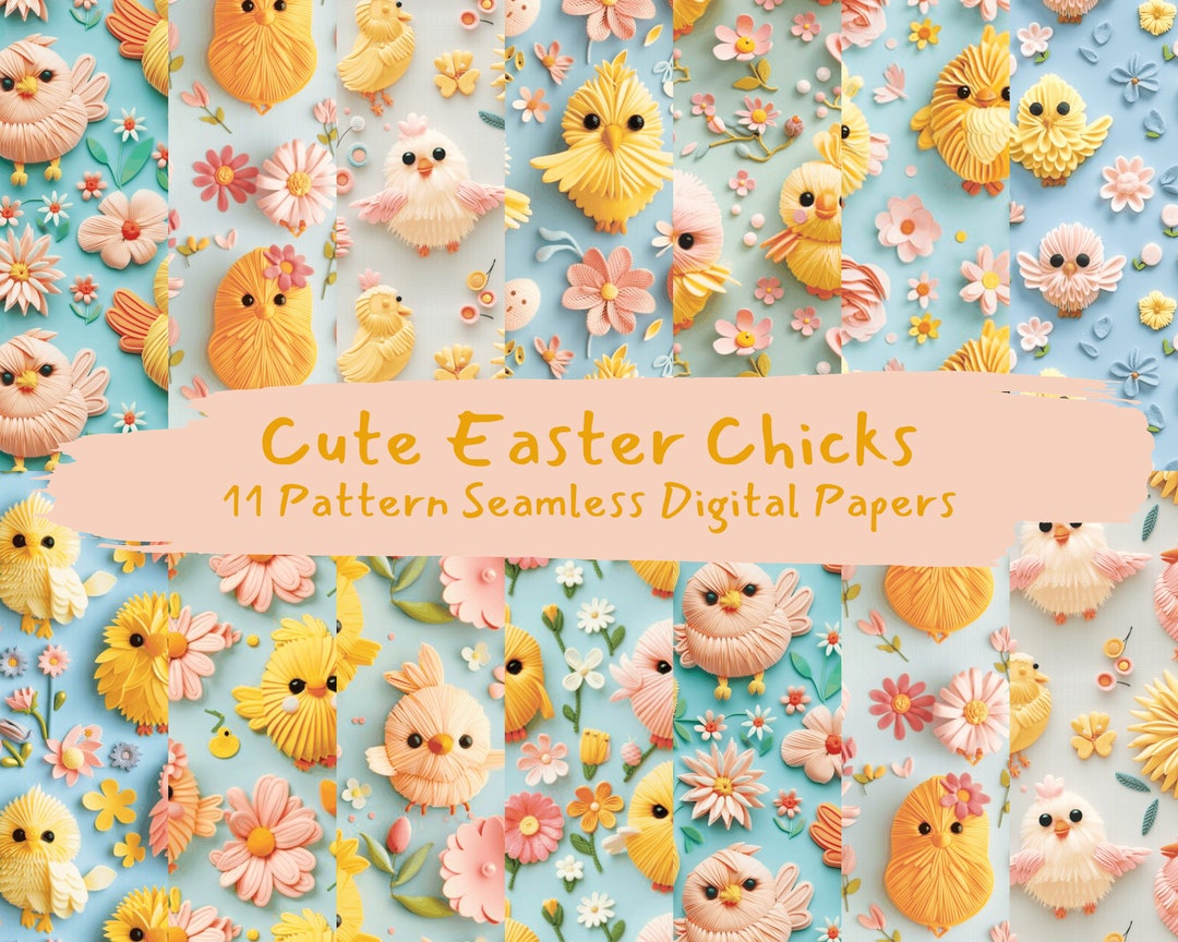 Cute Easter Chicks Pattern Seamless Digital Papers - Printable ...