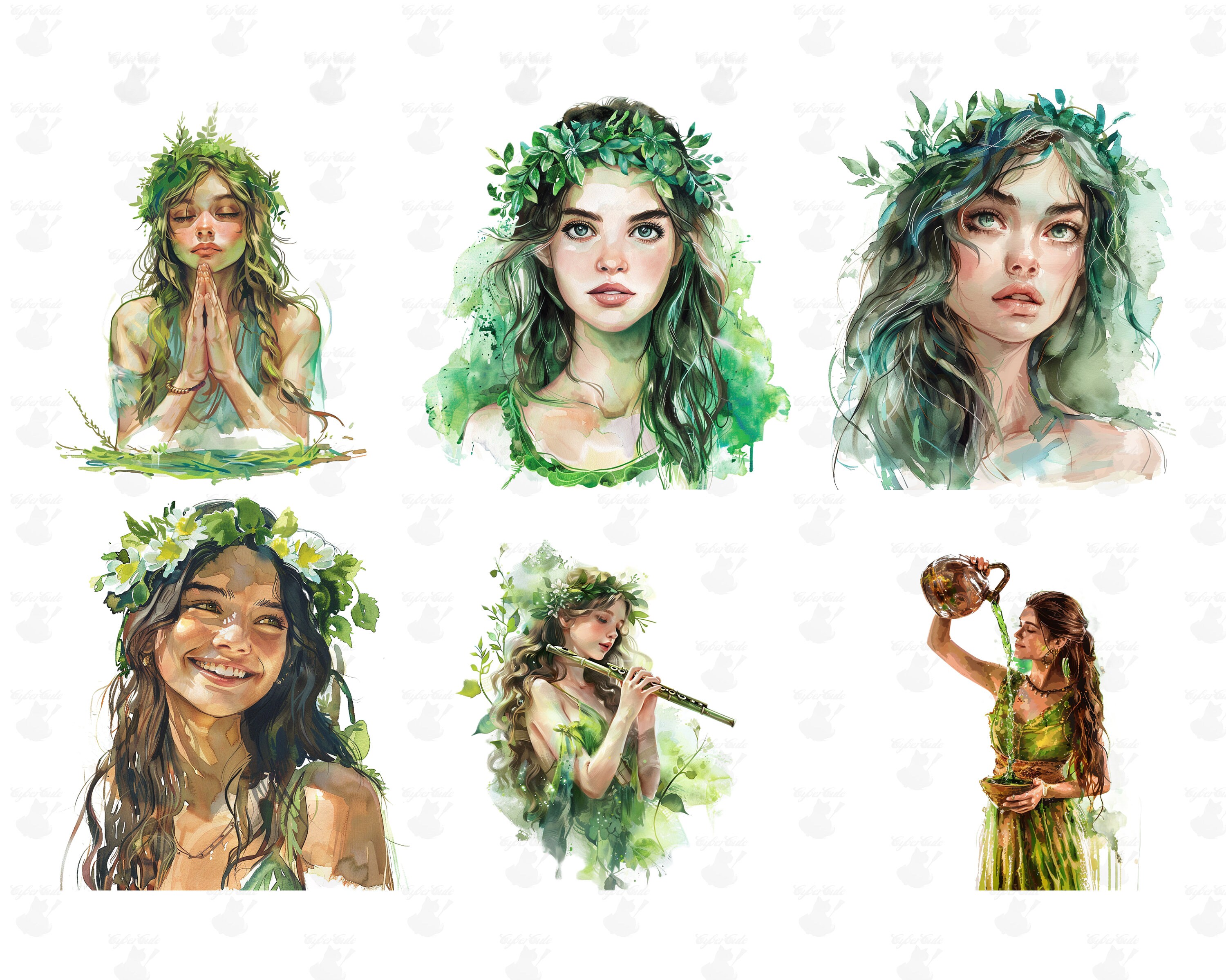 Green Greek Goddess Digital Printable Clipart Bundle in PNG Format ...