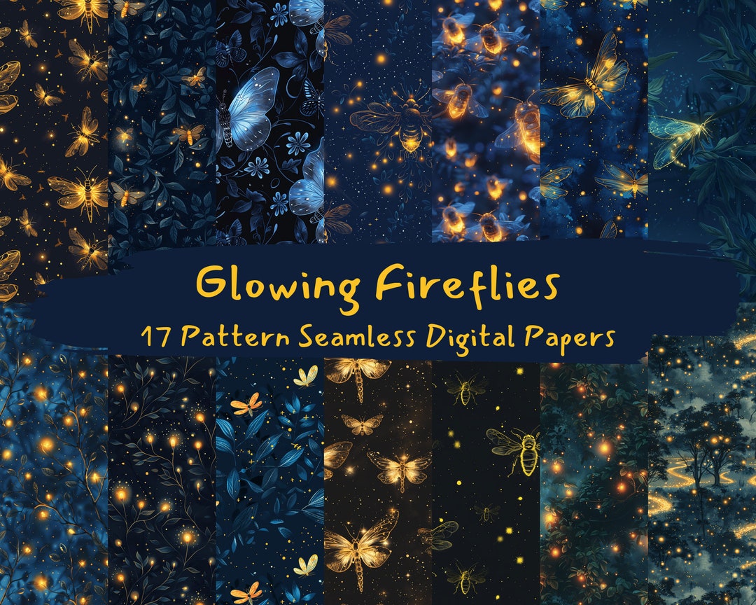 Glowing Fireflies Pattern Seamless Digital Papers - Printable Scrapbook ...