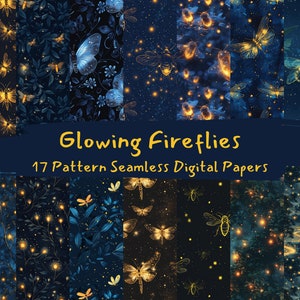 Glowing Fireflies Pattern Seamless Digital Papers - Printable Scrapbook ...