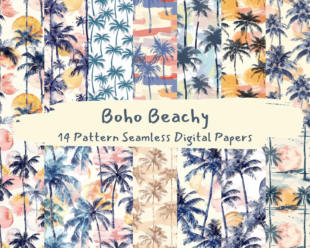 Boho Beachy Pattern Seamless Digital Papers - Printable Scrapbook Paper ...