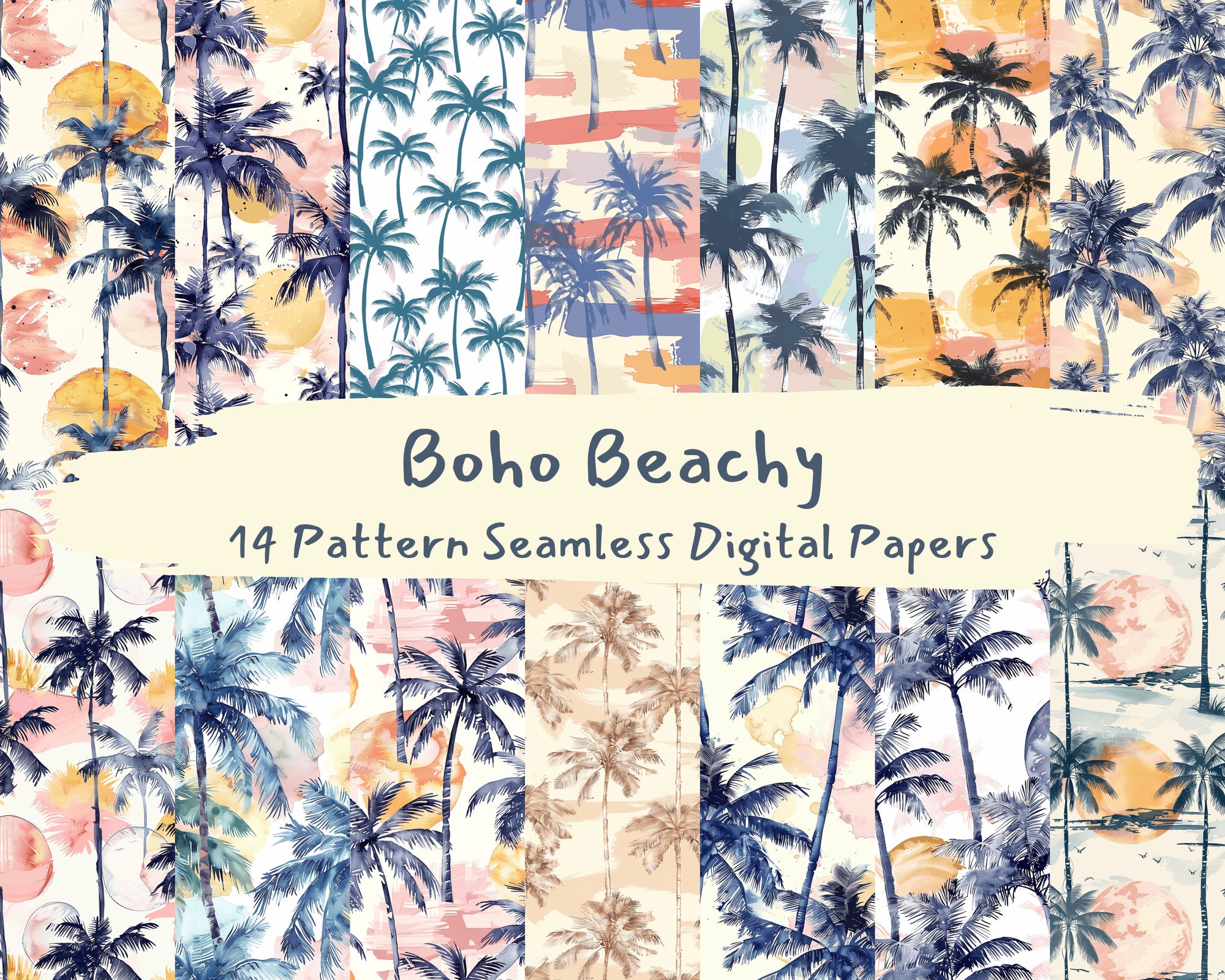 Boho Beachy Pattern Seamless Digital Papers Printable Scrapbook Paper ...