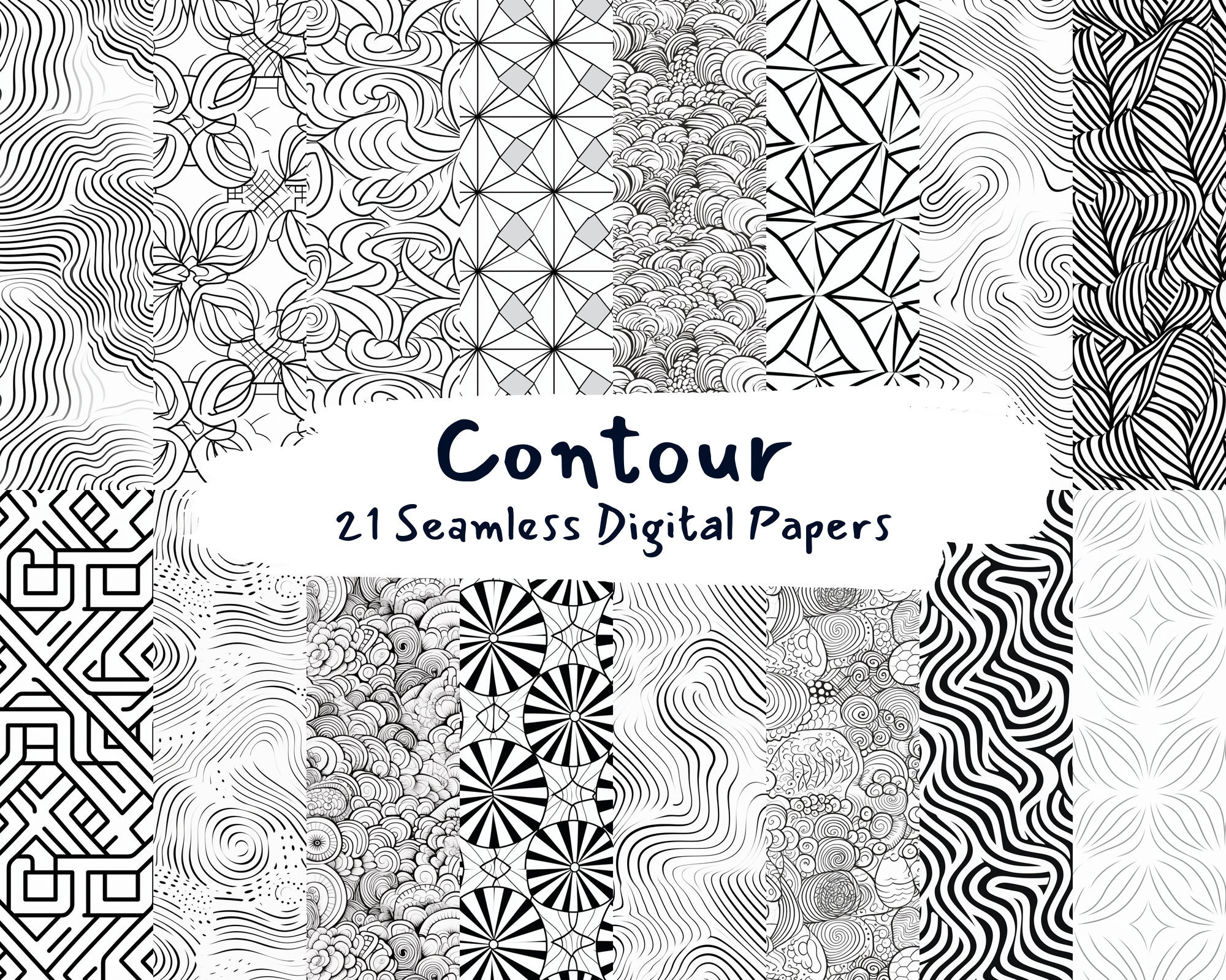 Contour Pattern Digital Papers Seamless Tile Patterns Printable ...