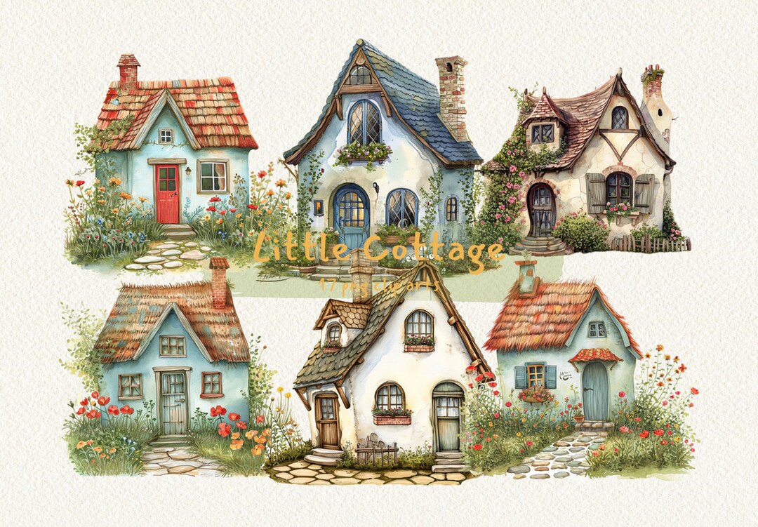 Little Cottage Digital Printable Clip Art Graphics in PNG Format ...