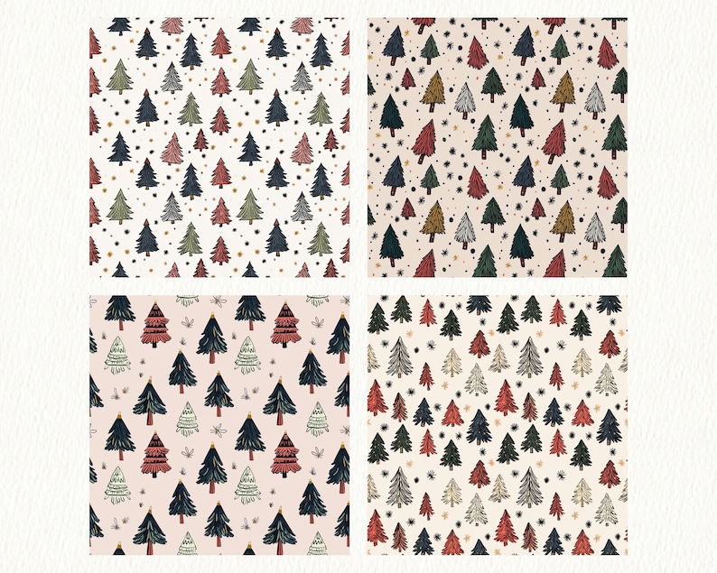 Christmas Tree Pattern Seamless Digital Papers - Printable Scrapbook ...