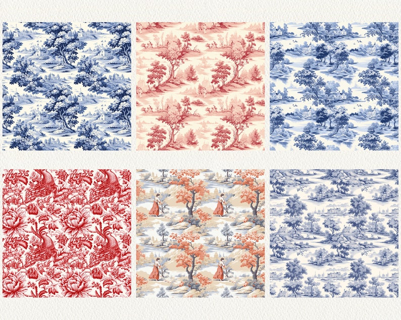 French Toile Pattern Seamless Digital Papers Tile Patterns Printable ...