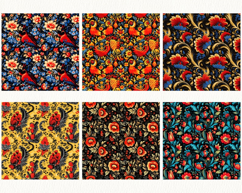 Russian Khokhloma Pattern Seamless Digital Papers Tile Patterns ...