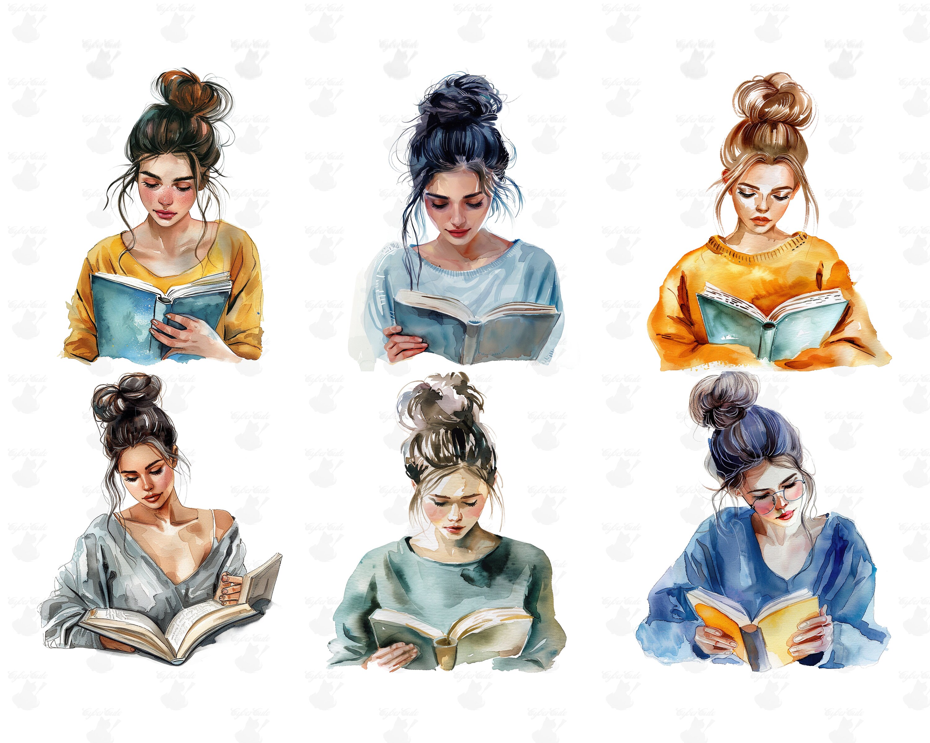 Girl Reading Digital Printable Clipart Bundle in PNG Format - Etsy