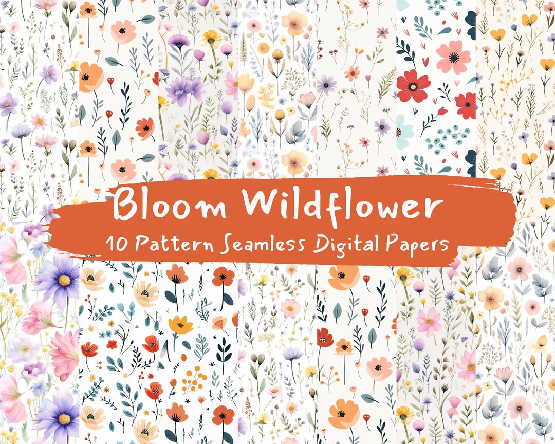 Bloom Wildflower Pattern Seamless Digital Papers - Tile Patterns ...